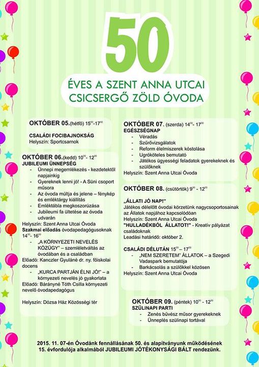 50 éves a Szent Anna utcai Csicsergő Zöld Óvoda… - Szentesi Mozaik